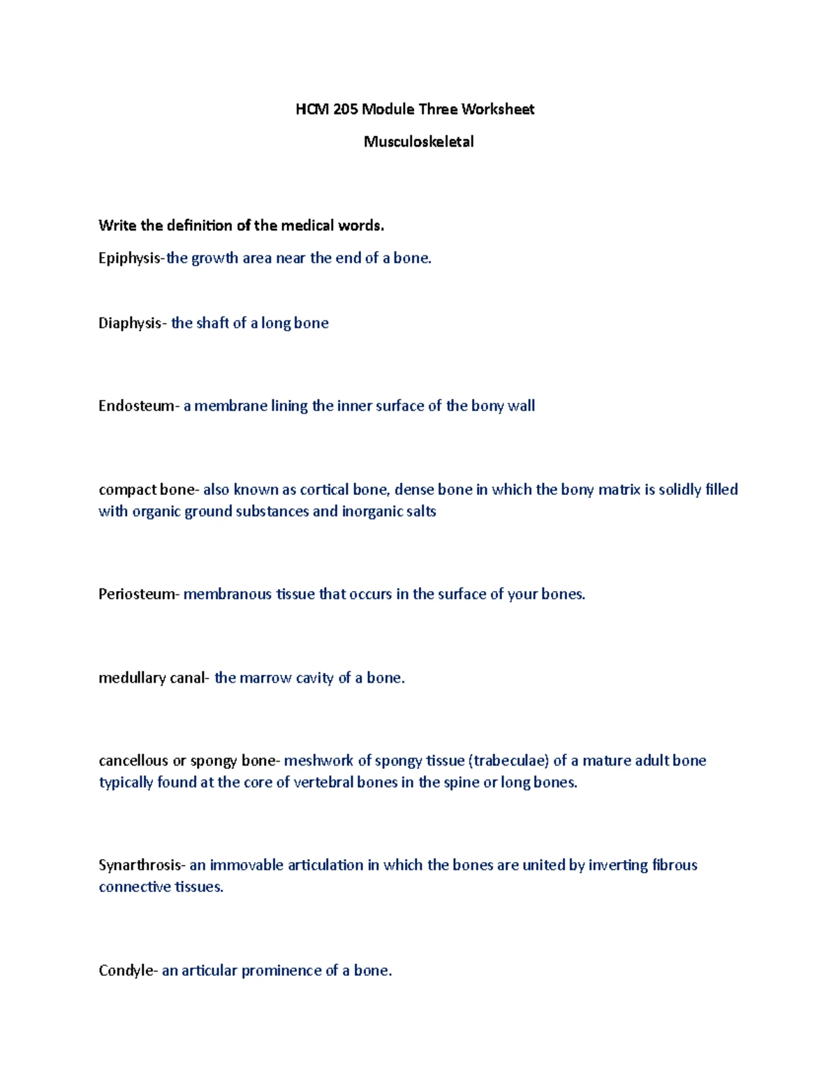 1-3 Worksheet: Medical Terminology, Word Building, and Medical Records ...