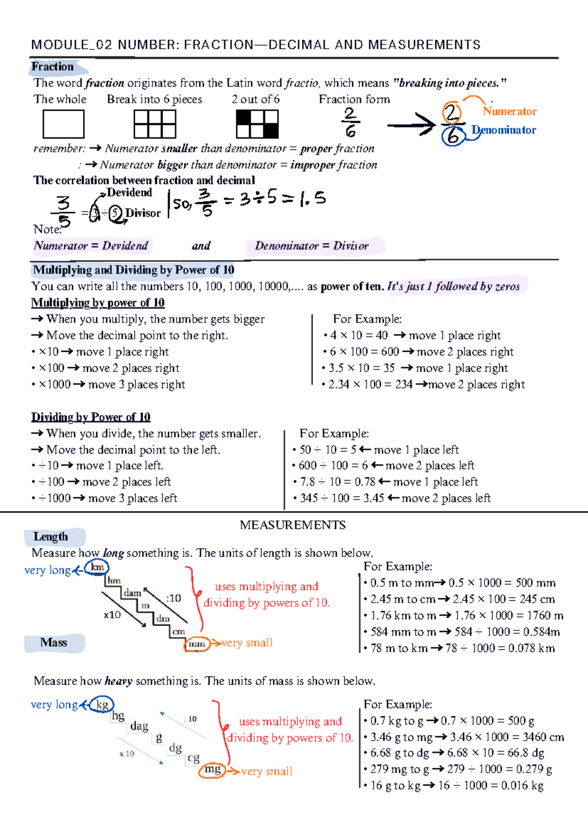 Modul 02: Fraction, Decimal, and Measurements Notes - Studocu