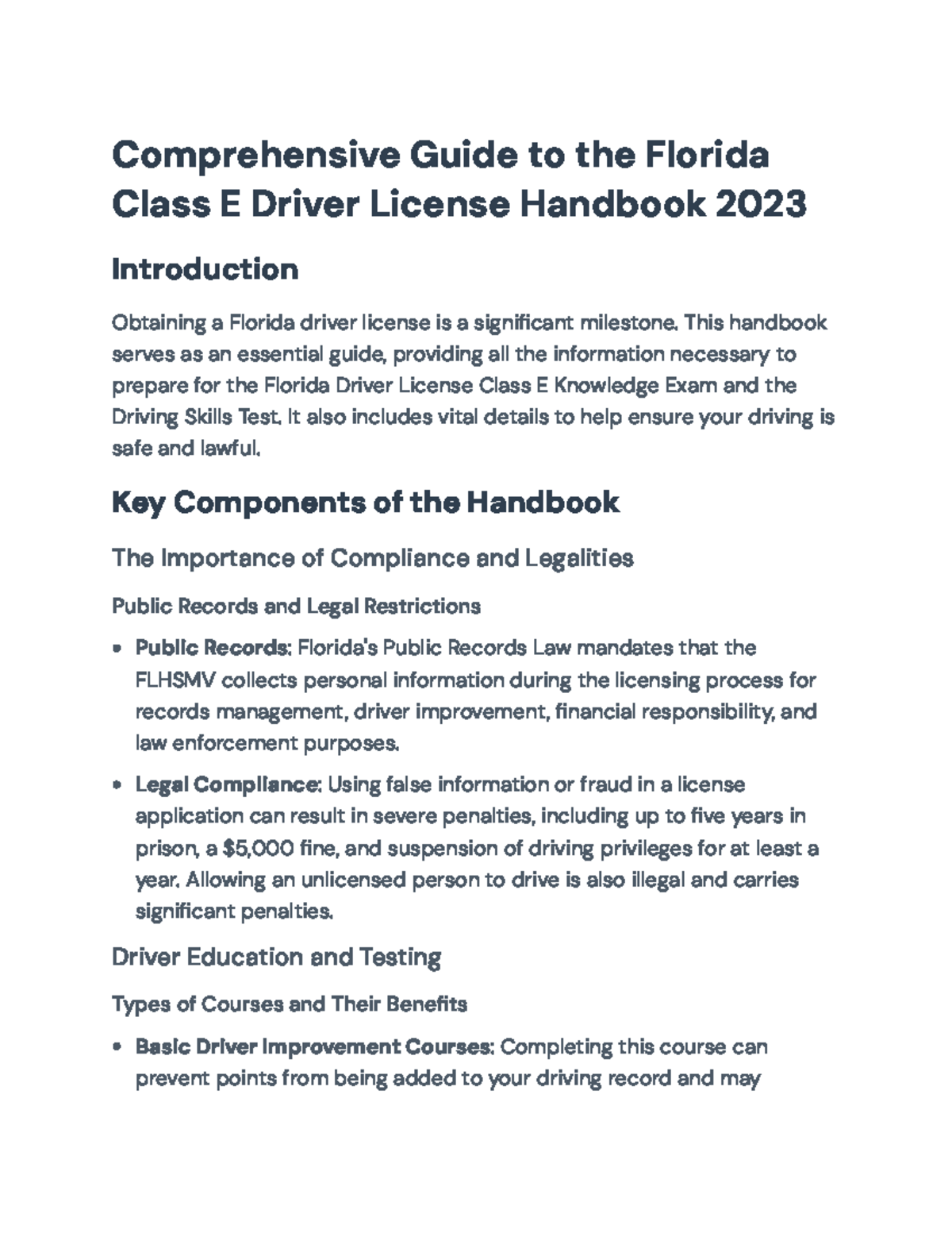 Guide to Florida Class E Driver License Handbook 2023: Exam ...
