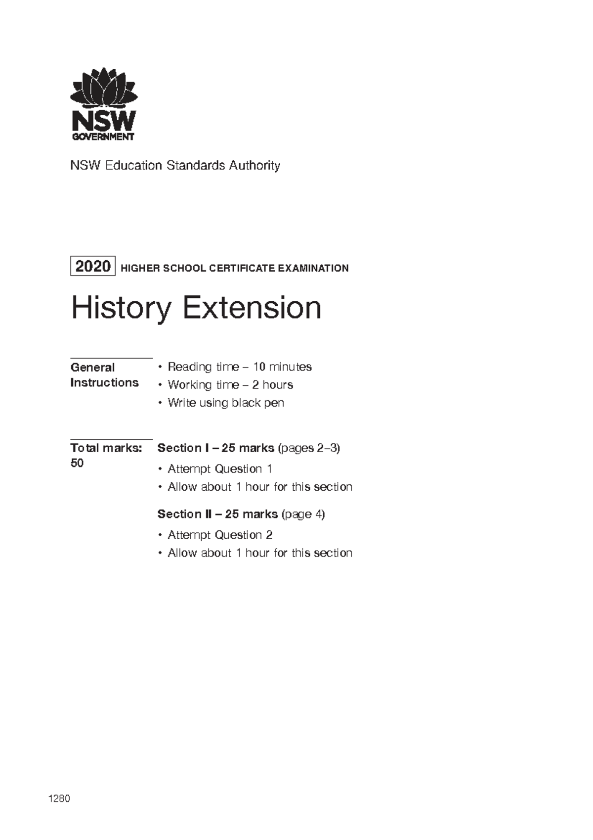 2020 HSC History Extension Exam Instructions and Questions - Studocu