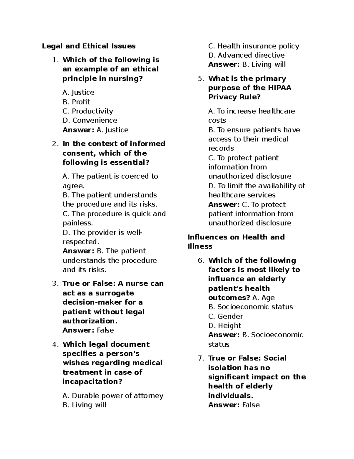 Geriatric Nursing Ethical & Legal Issues Review: Test Prep Guide - Studocu