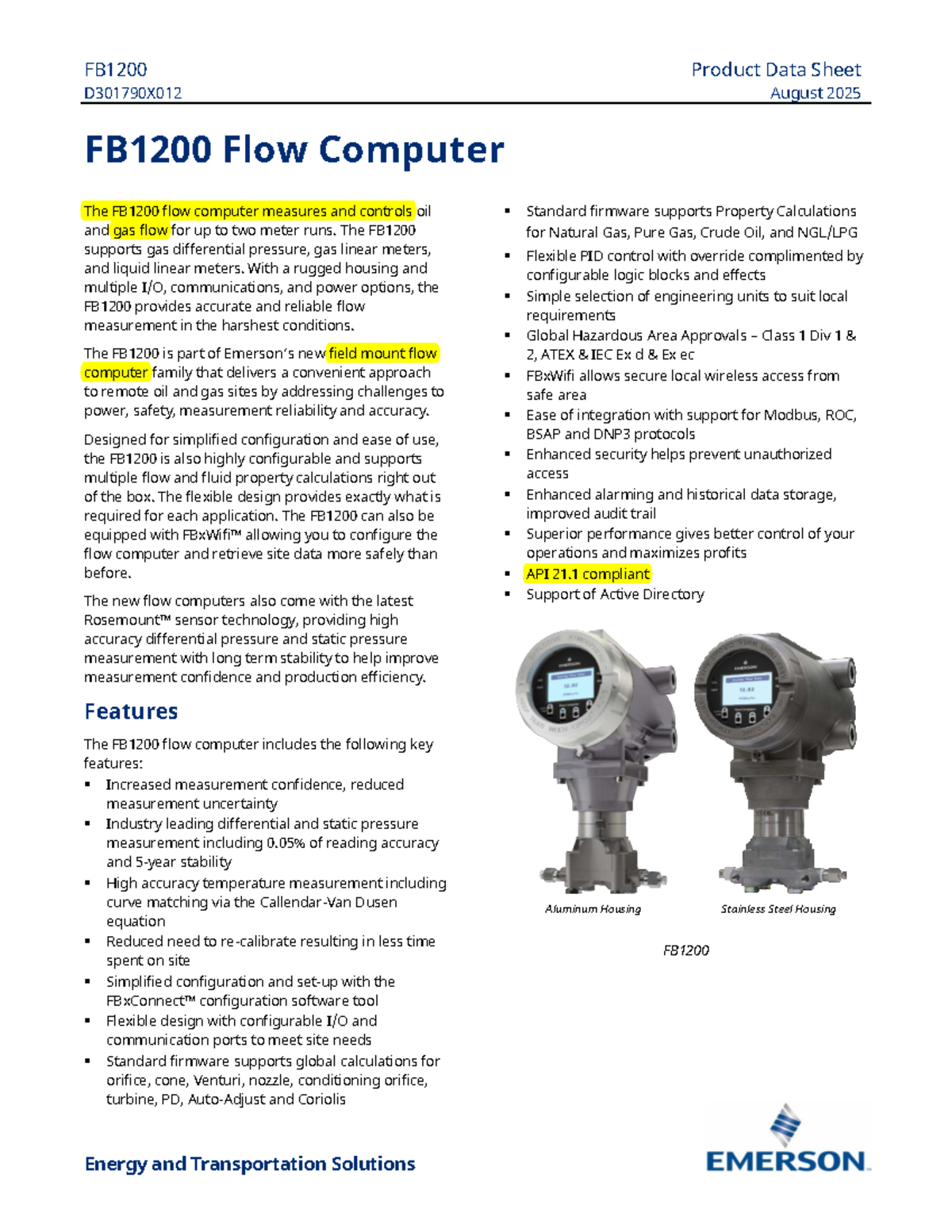 FB1200 Flow Computer - Product Data Sheet (D301790X012) August 2025 - Studocu
