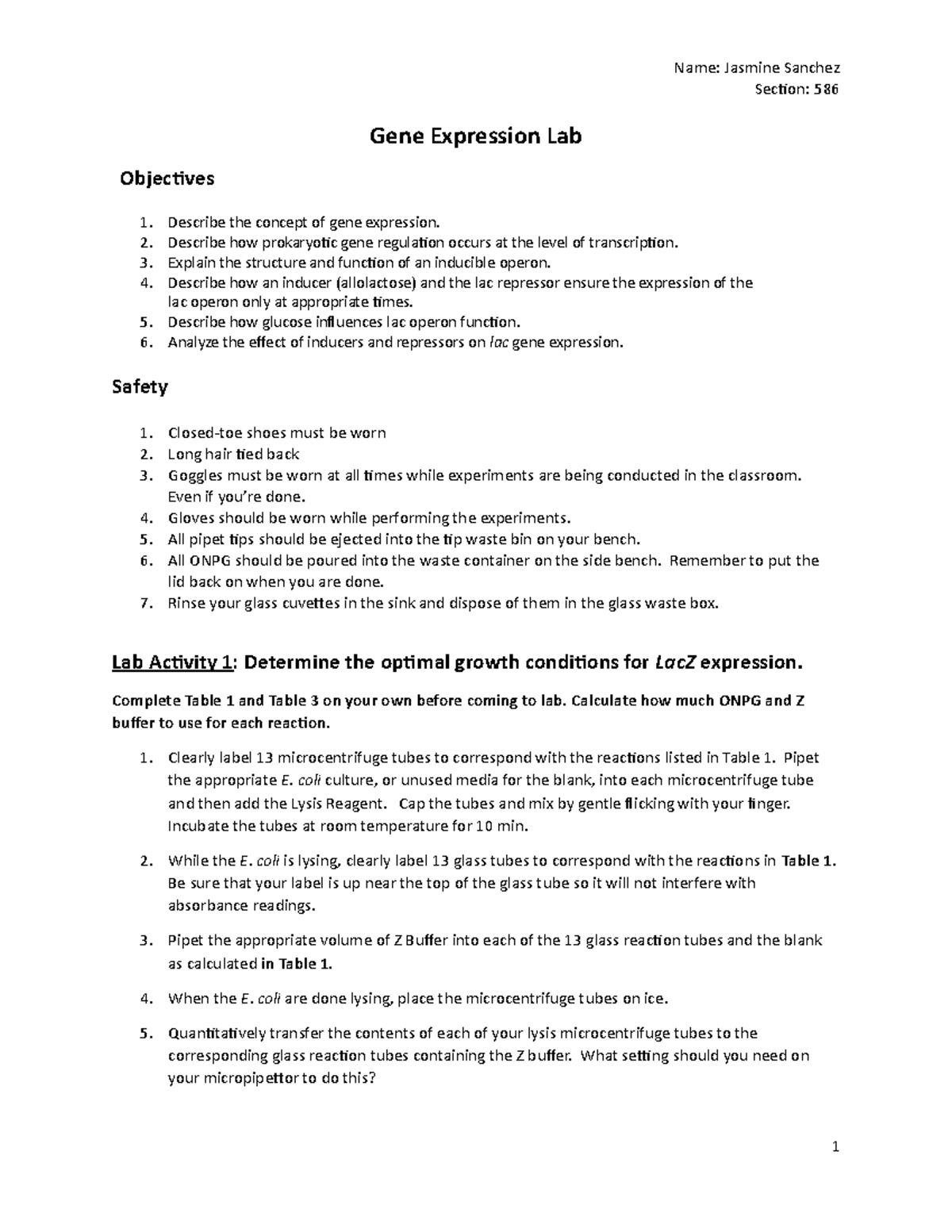 BIO 111 Final Exam: Gene Expression Lab Overview and Analysis - Studocu