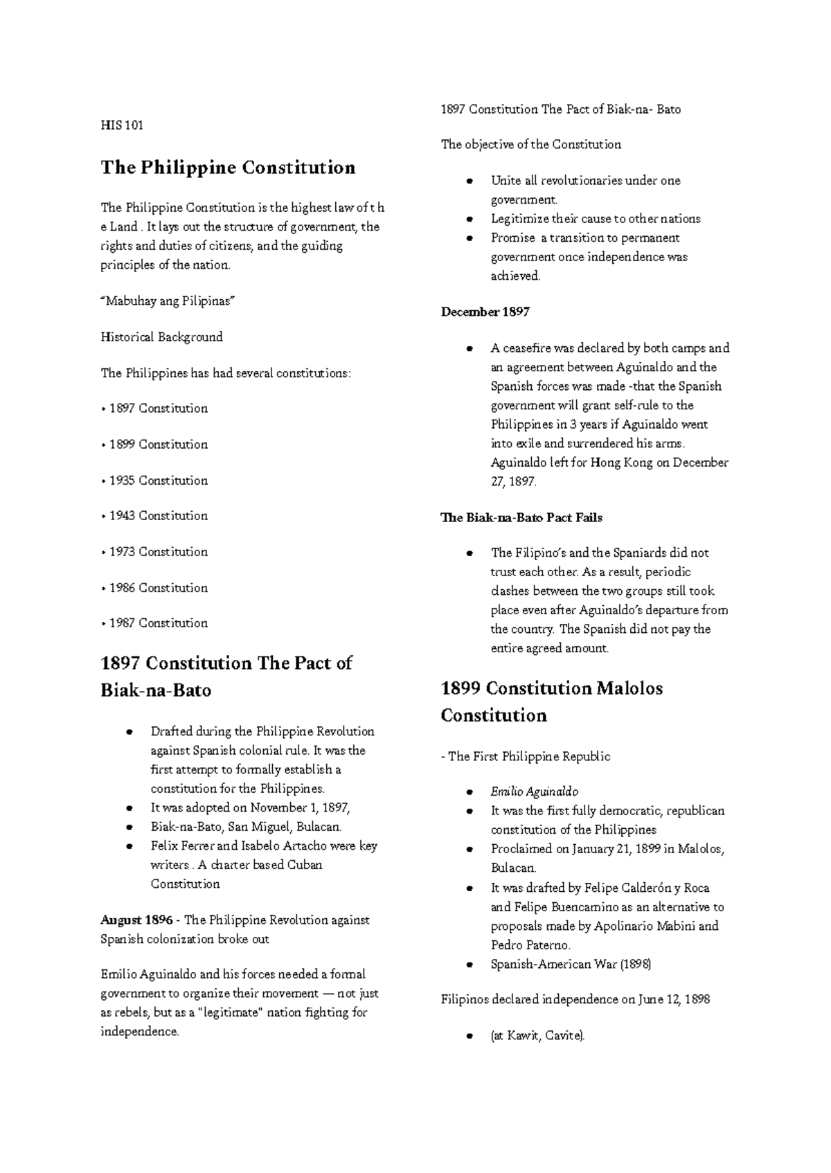HIS 101 Finals Reviewer: The 1897 Constitution and Philippine History ...