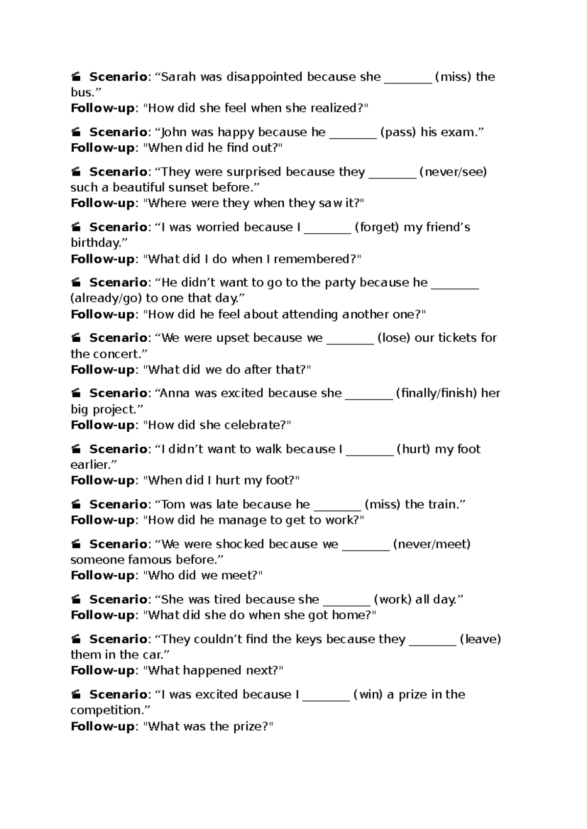 Past Perfect Scenario Worksheet - Studocu