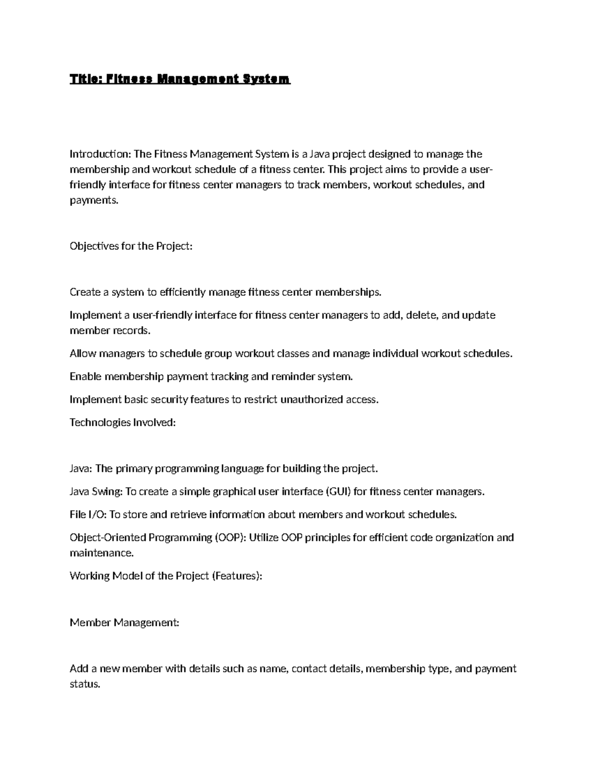 FIT 301: Java-Based Fitness Management System Project Overview - Studocu