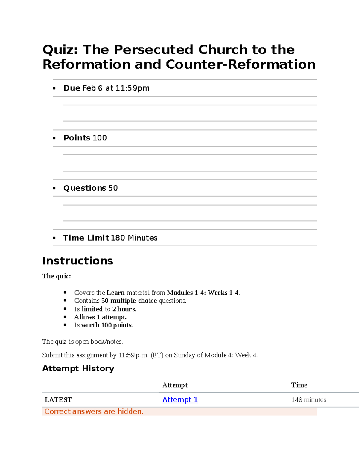 CHHI 510 Quiz: The Persecuted Church to Reformation Overview - Studocu