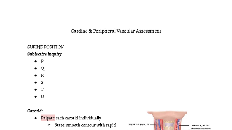 Cardiac & Peripheral Vascular Assessment: Supine Position Techniques ...