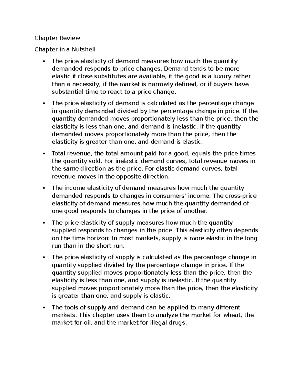 Chapter 5 Review: Price Elasticity of Demand and Supply - Studocu