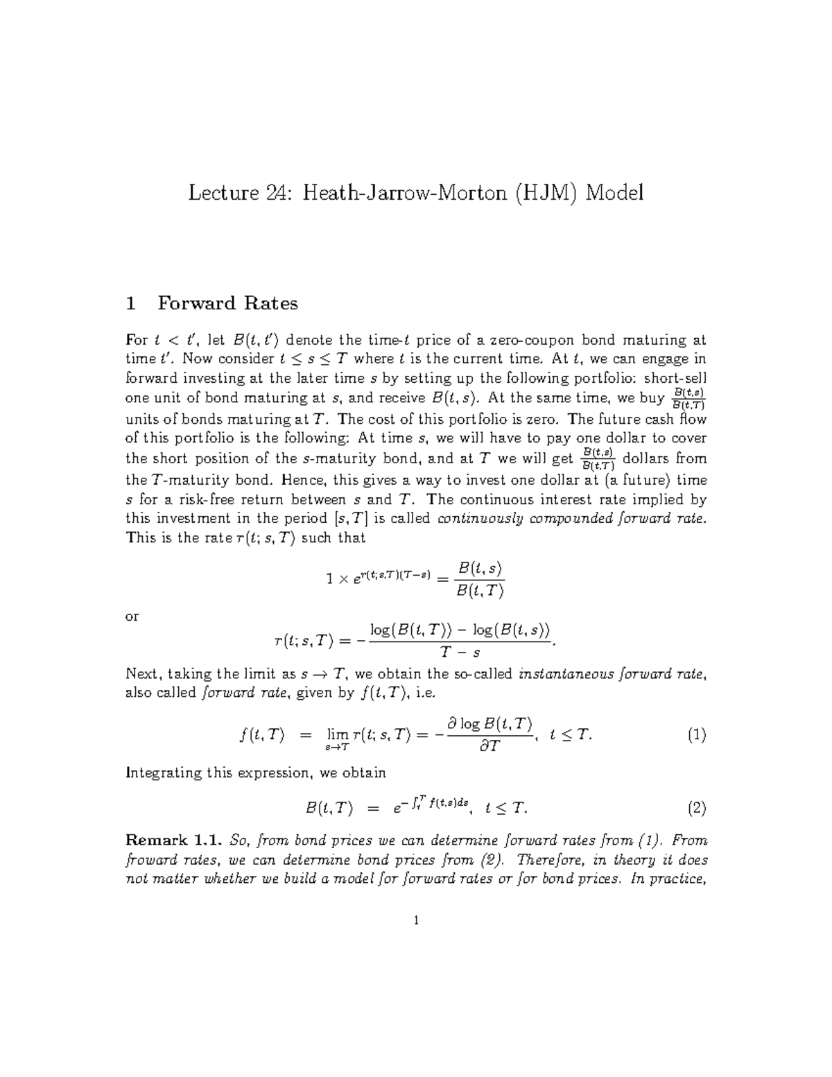 Lecture 24: Understanding the Heath-Jarrow-Morton (HJM) Model - Studocu
