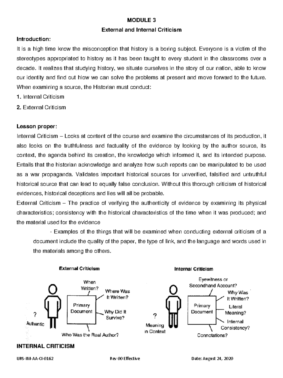 Module 3: Understanding External & Internal Criticism of Historical ...