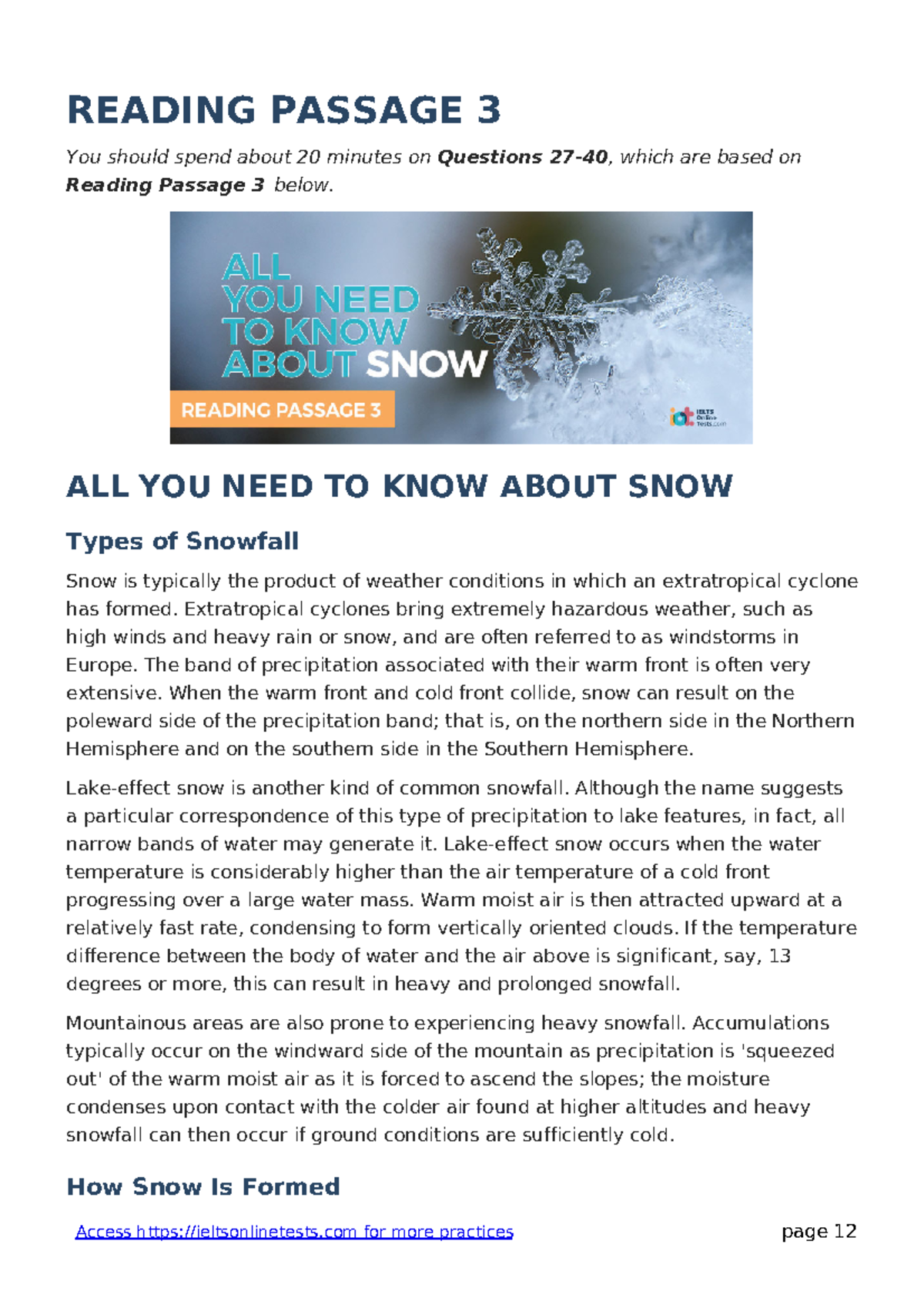 ALL YOU NEED TO KNOW ABOUT SNOW: READING PASSAGE 3 - Studocu