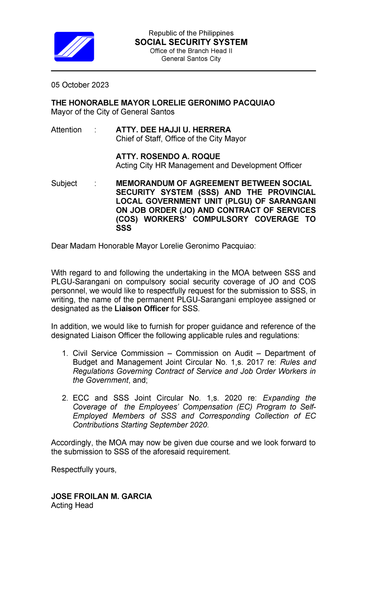 Designation of Liaison Officer - LGU GSC Memorandum Agreement - Studocu