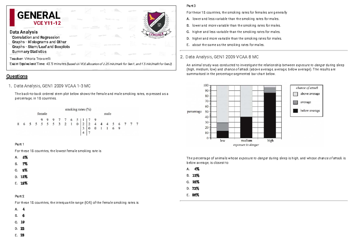 Investigating Associations Between Two Variables: Data Analysis GEN1 ...