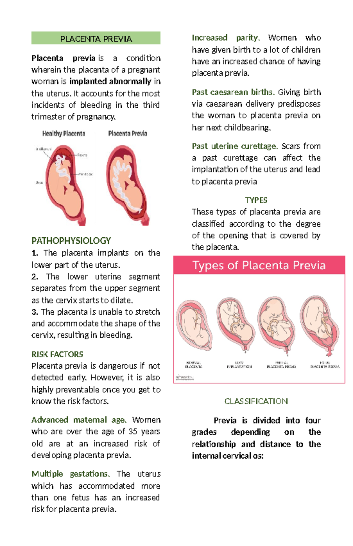 Placenta Previa - PLACENTA PREVIA Placenta previa is a condition ...