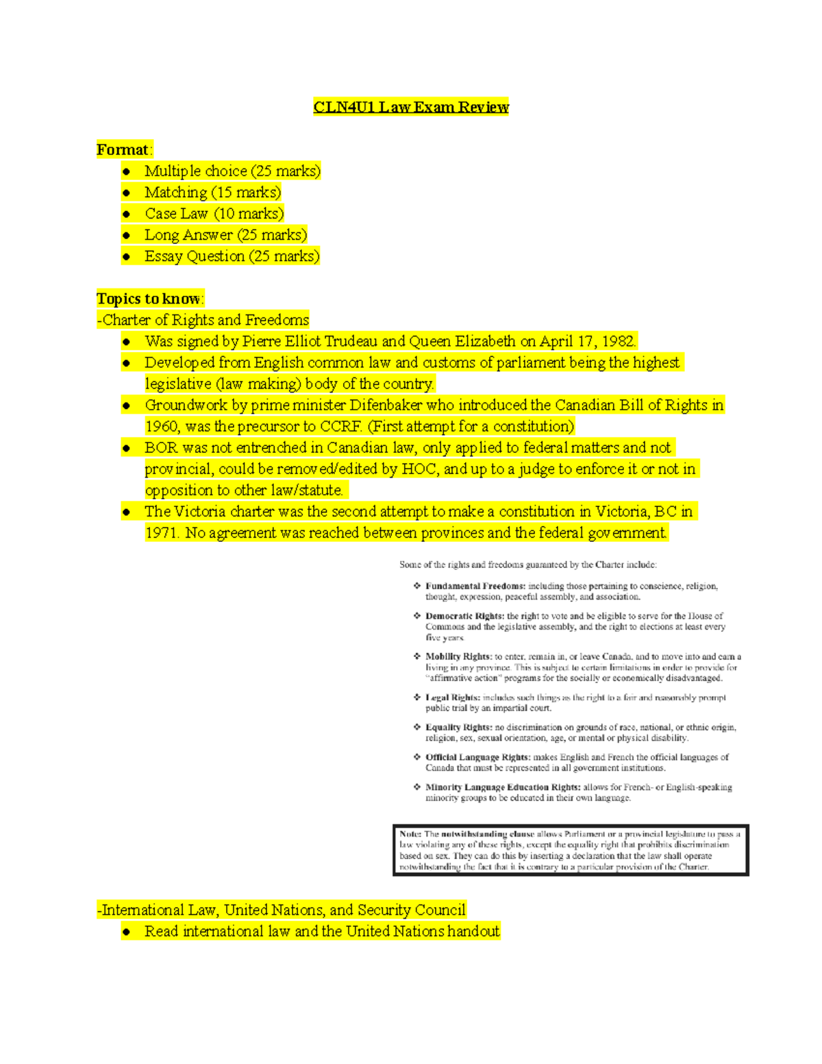 CLN4U1 Law Exam Review - good luck - CLN4U1 Law Exam Review Format ...