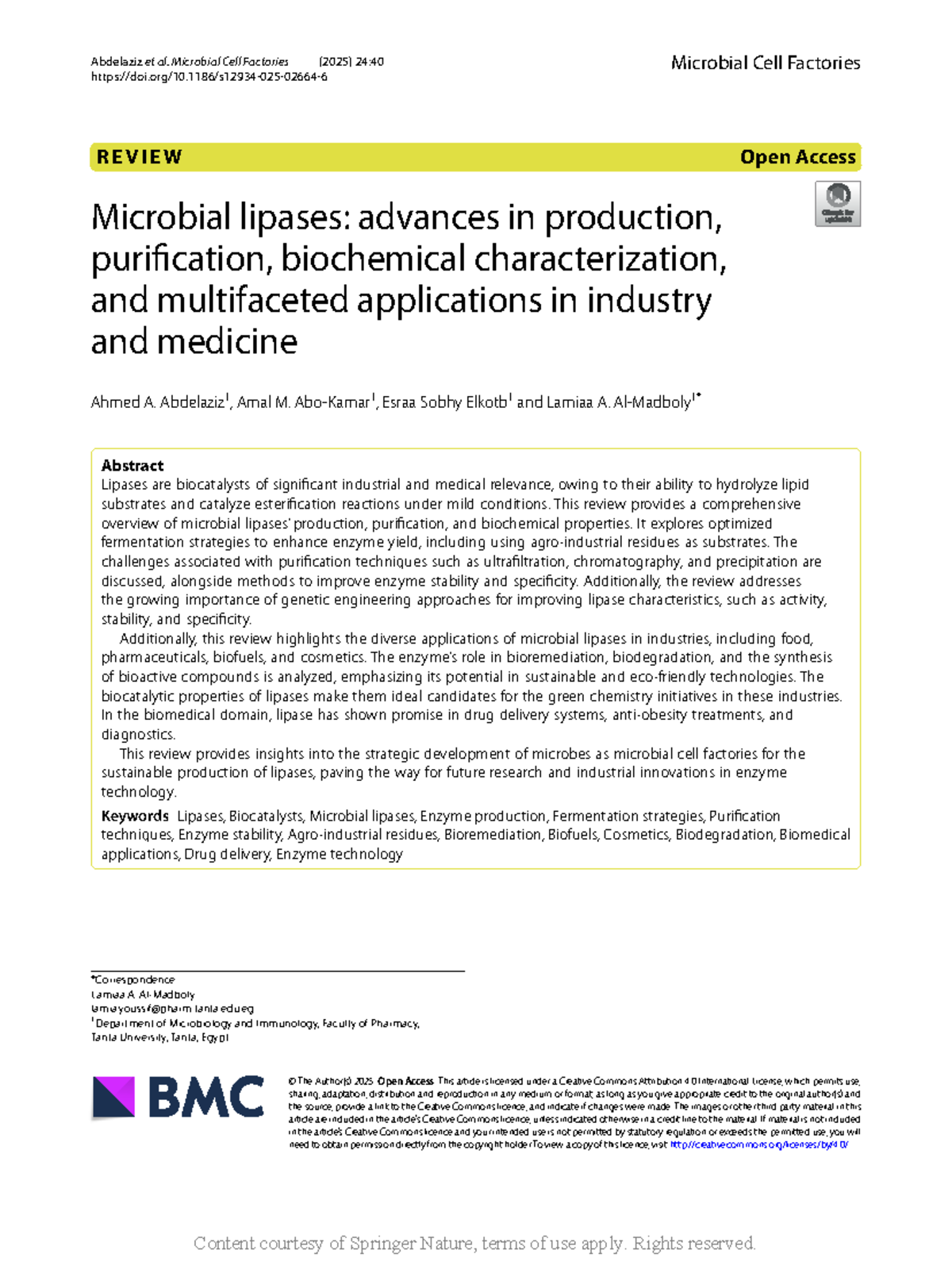 Microbial Cell Factories (2025) 24:40 - Advances in Microbial Lipases ...