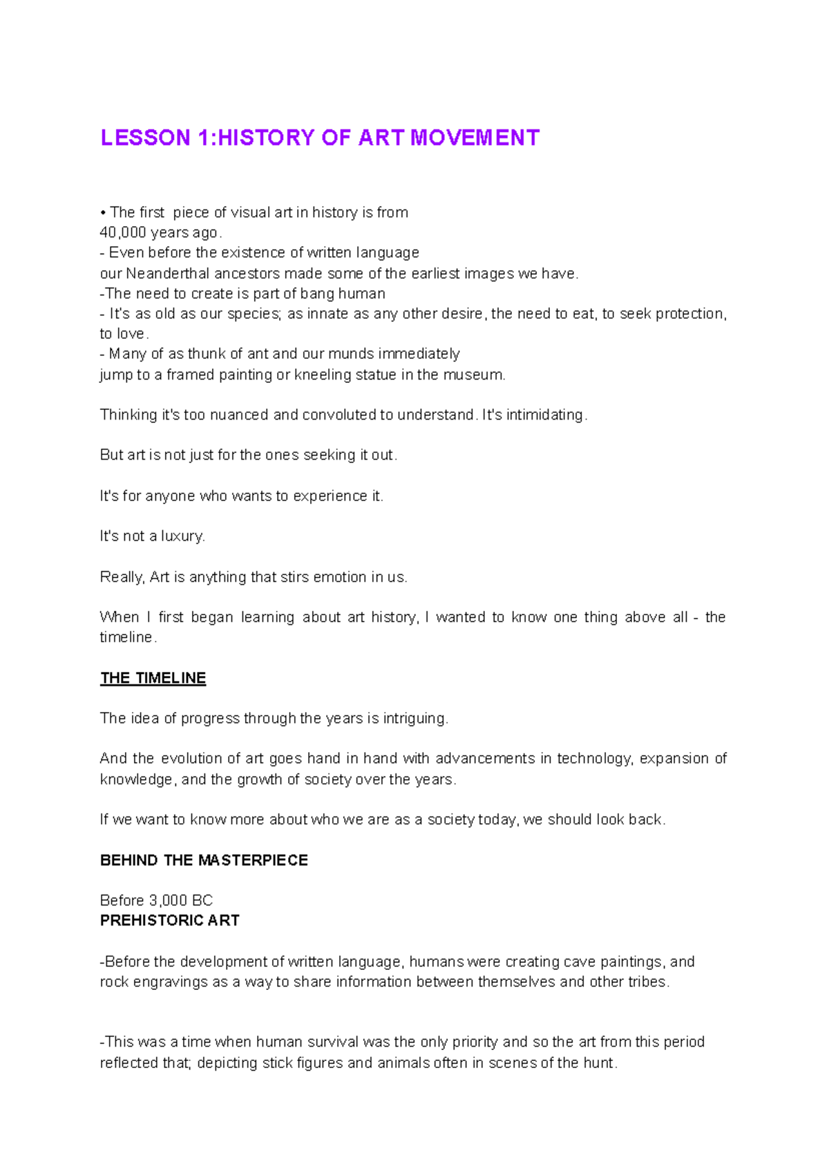 Lesson 1: History of Art Movements in ART APP - Studocu