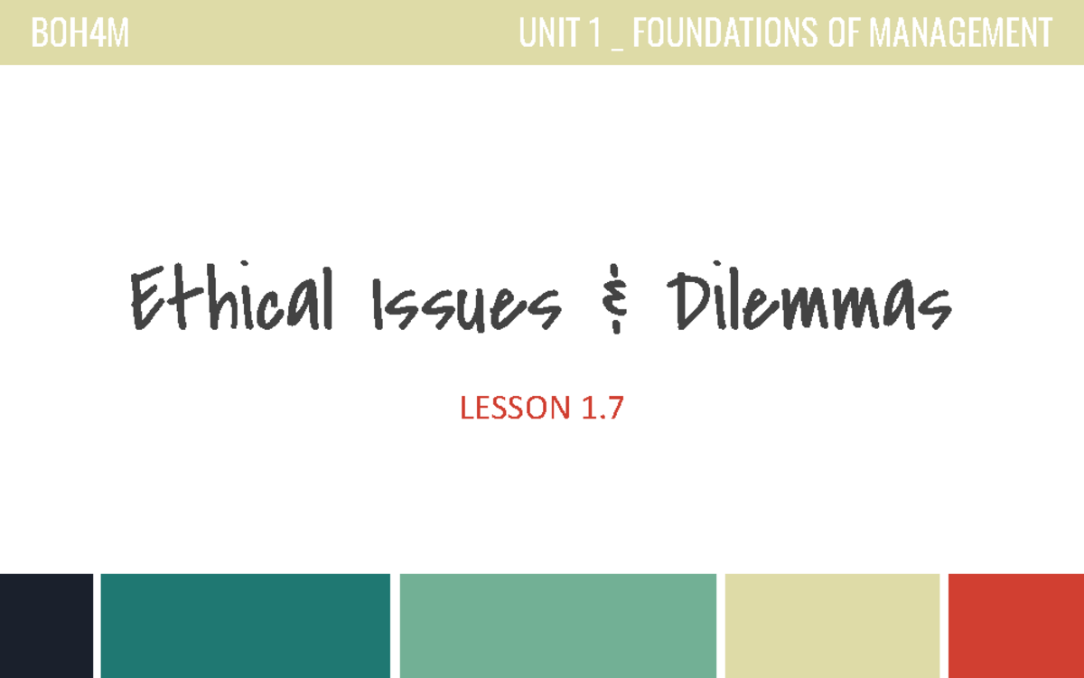 BOH4M Business Ethics & CSR Lesson 1.7-1.8 Notes - BOH4M UNIT 1 ...
