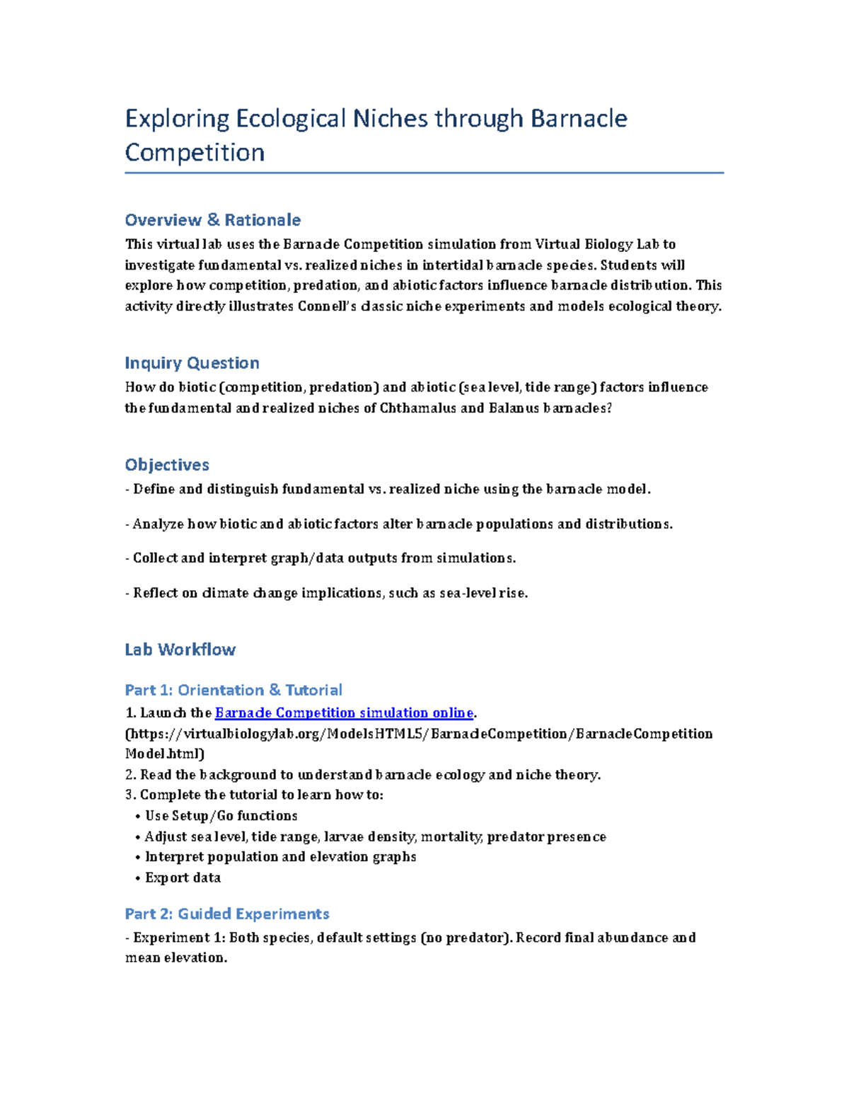 IB Biology Virtual Lab: Barnacle Competition & Ecological Niches - Studocu