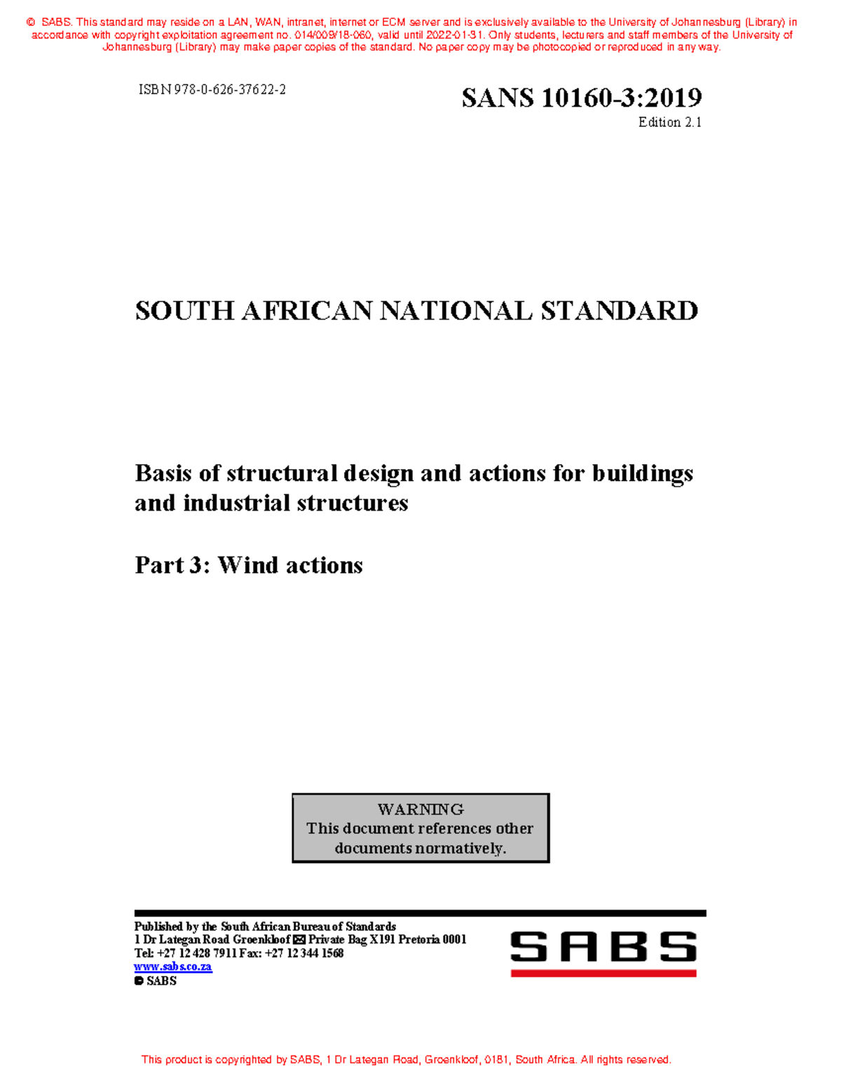 SANS 10160-3:2019 - Wind Actions for Structural Design Standards - Studocu