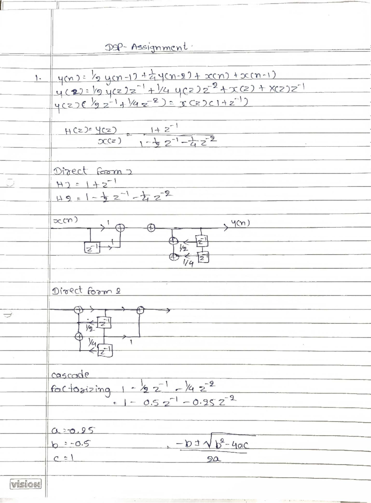 DSP Assignment 1: Direct Form and Cascade Factorization - Studocu