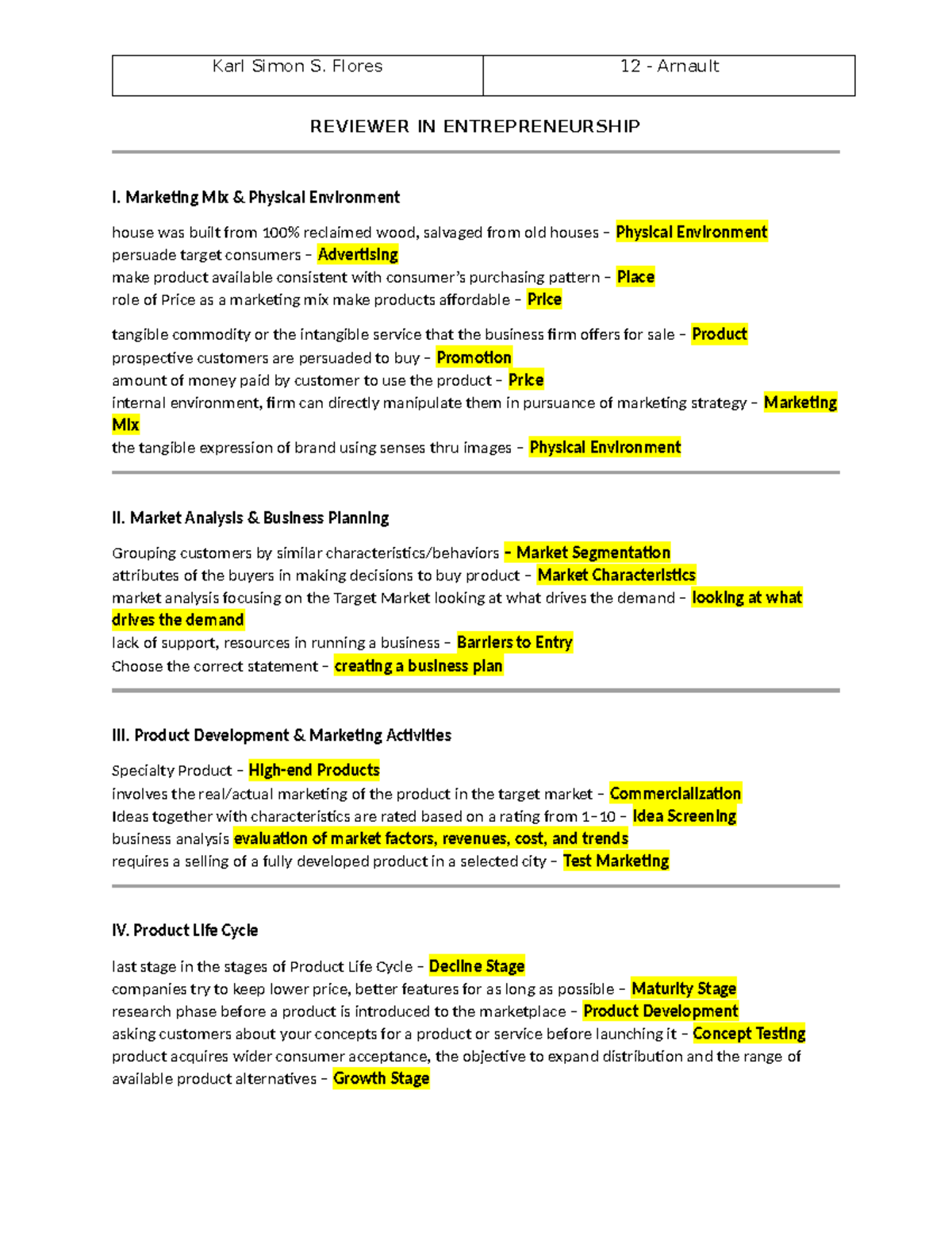 G-12 Reviewer in Entrepreneurship: Marketing Mix & Product Life Cycle ...