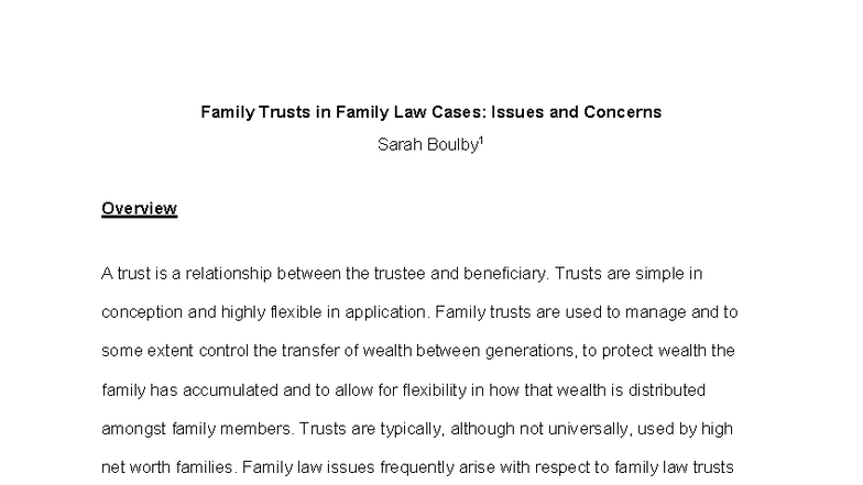 BW Family Trusts in Family Law: Key Issues & Concerns - Studocu