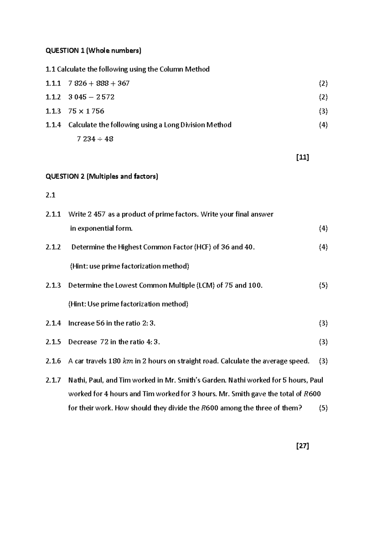 Maths Grade 8 Midterm Exam Questions: Whole Numbers & Factors - Studocu