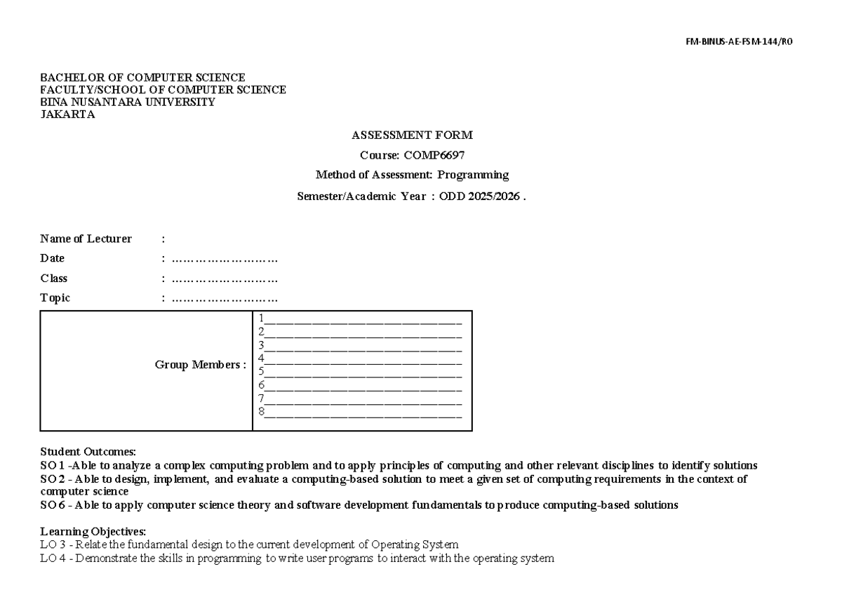 COMP6697 Practical Work: AOL Operating System Project Guide - Studocu