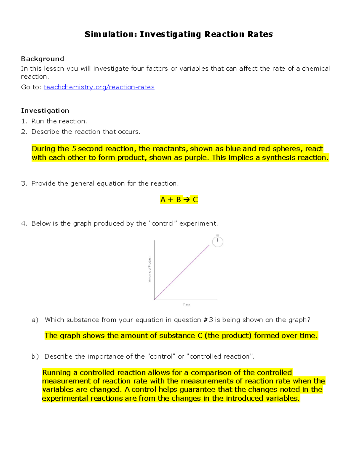 Factors Affecting Reaction Rates: Simulation Assignment Answers - Studocu