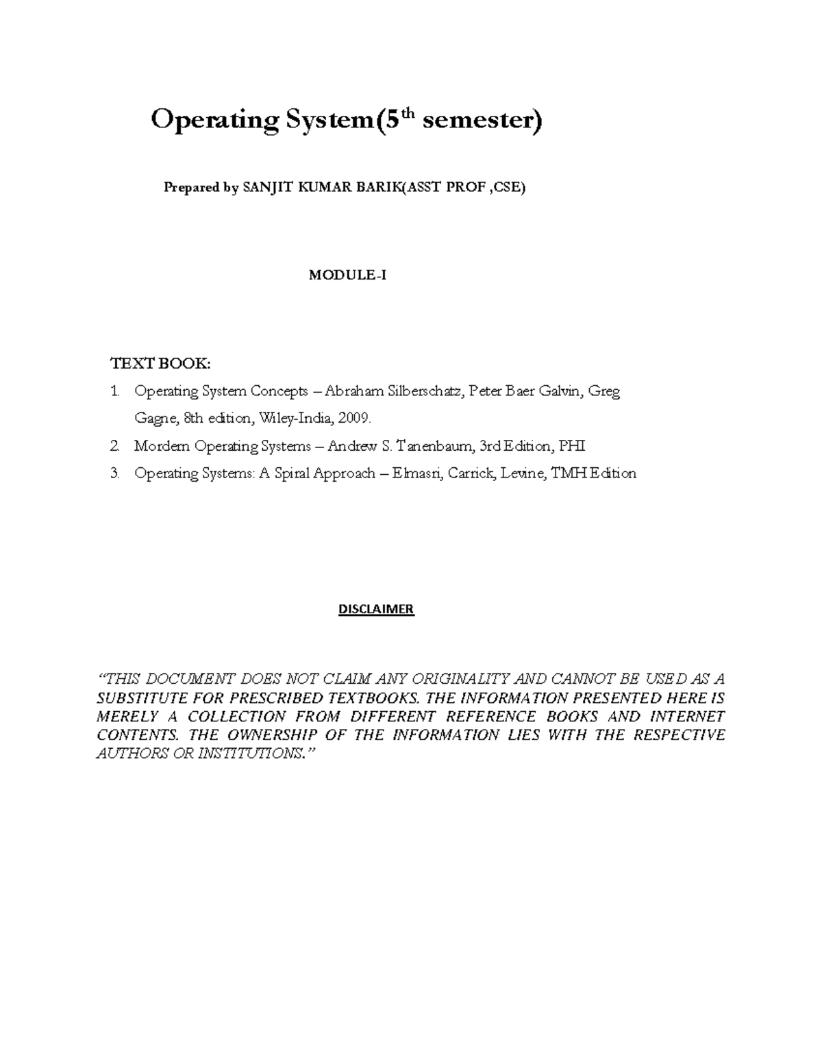 Operating Systems Overview - CSE 6161I (5th Semester) Lecture Notes ...