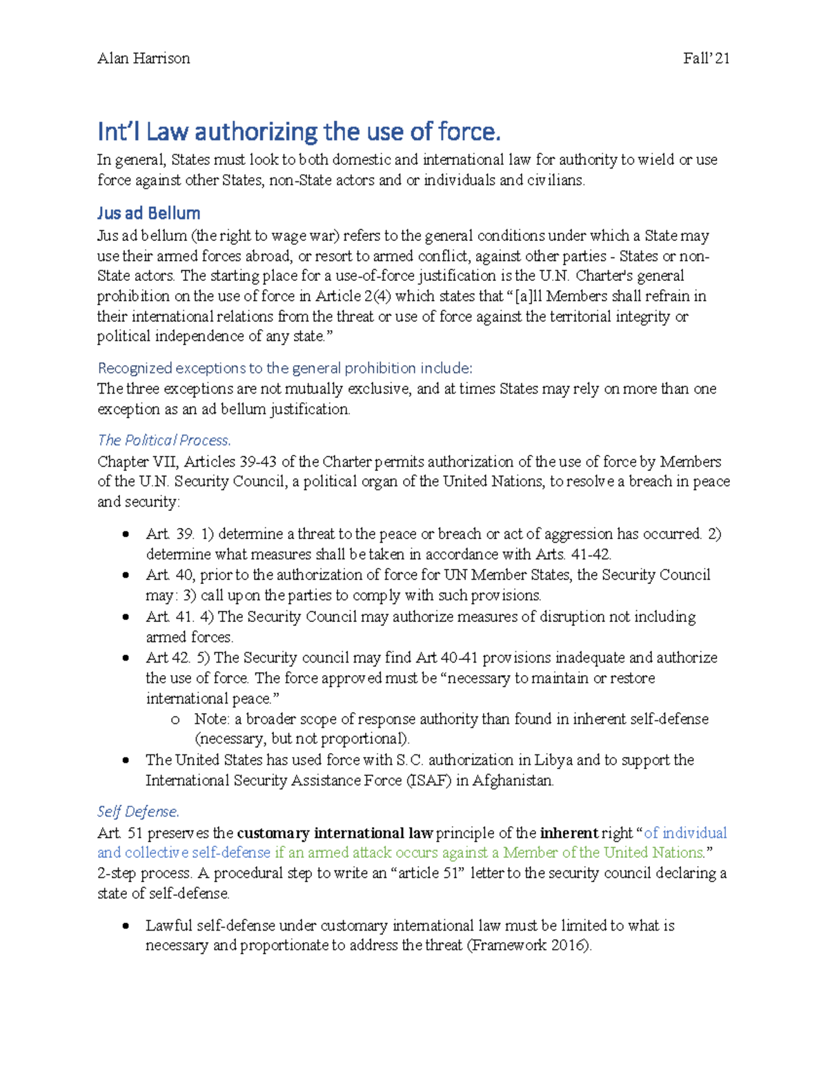 National Security Law Outline (6870) - Fall 2021 Overview - Studocu