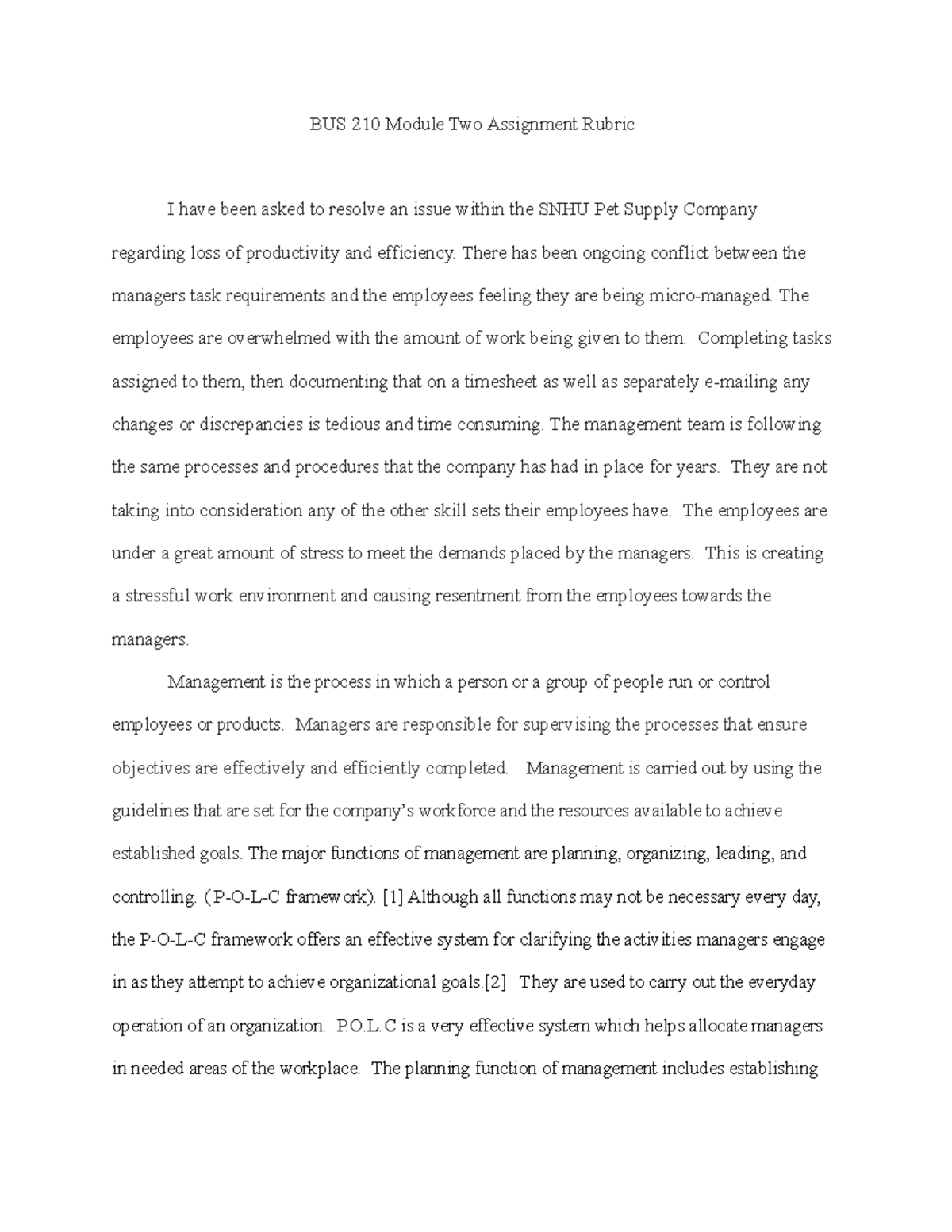 BUS 210 Module 2 - BUS 210 Module Two Assignment Rubric I have been ...