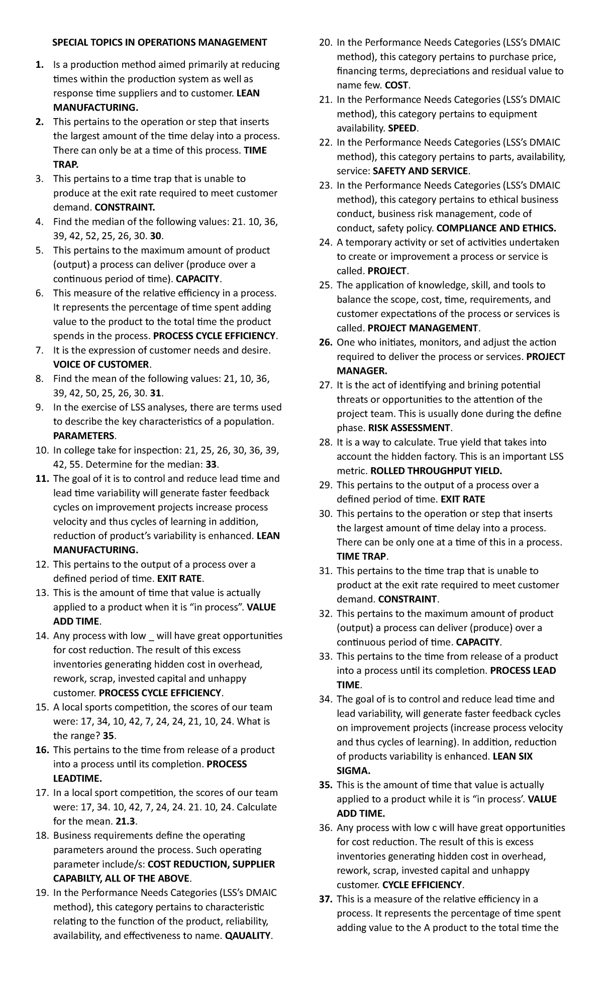 Special Topics in Operations Management (OM 301) Study Notes - Studocu