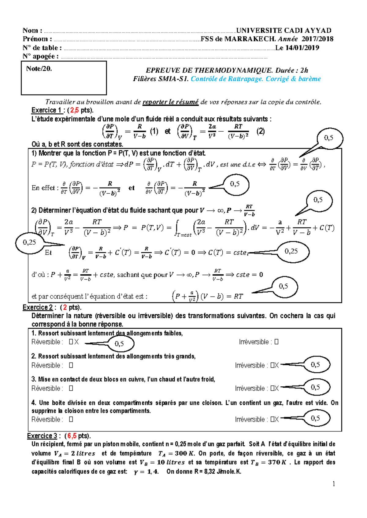 CR Th SMIA-S1 2018 2019 corrigé - Nom : - Studocu