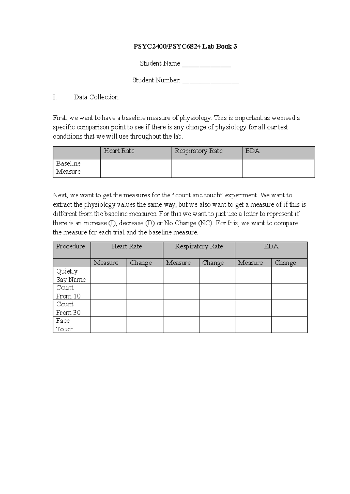 Lab Book 3: Data Collection & Physiological Measures Analysis - Studocu