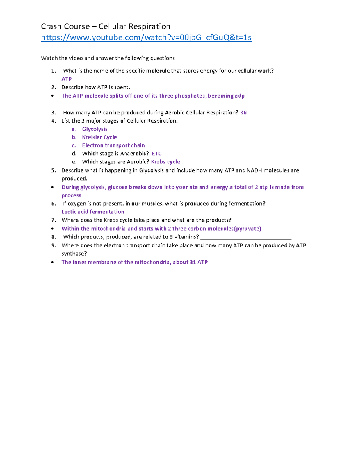 Crash Course: Cellular Respiration Study Guide and Key Concepts - Studocu