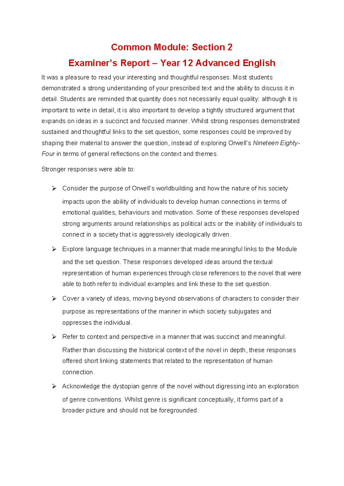 Adv English Common Module Section 2 Report - Year 12 Kirribilli - Studocu