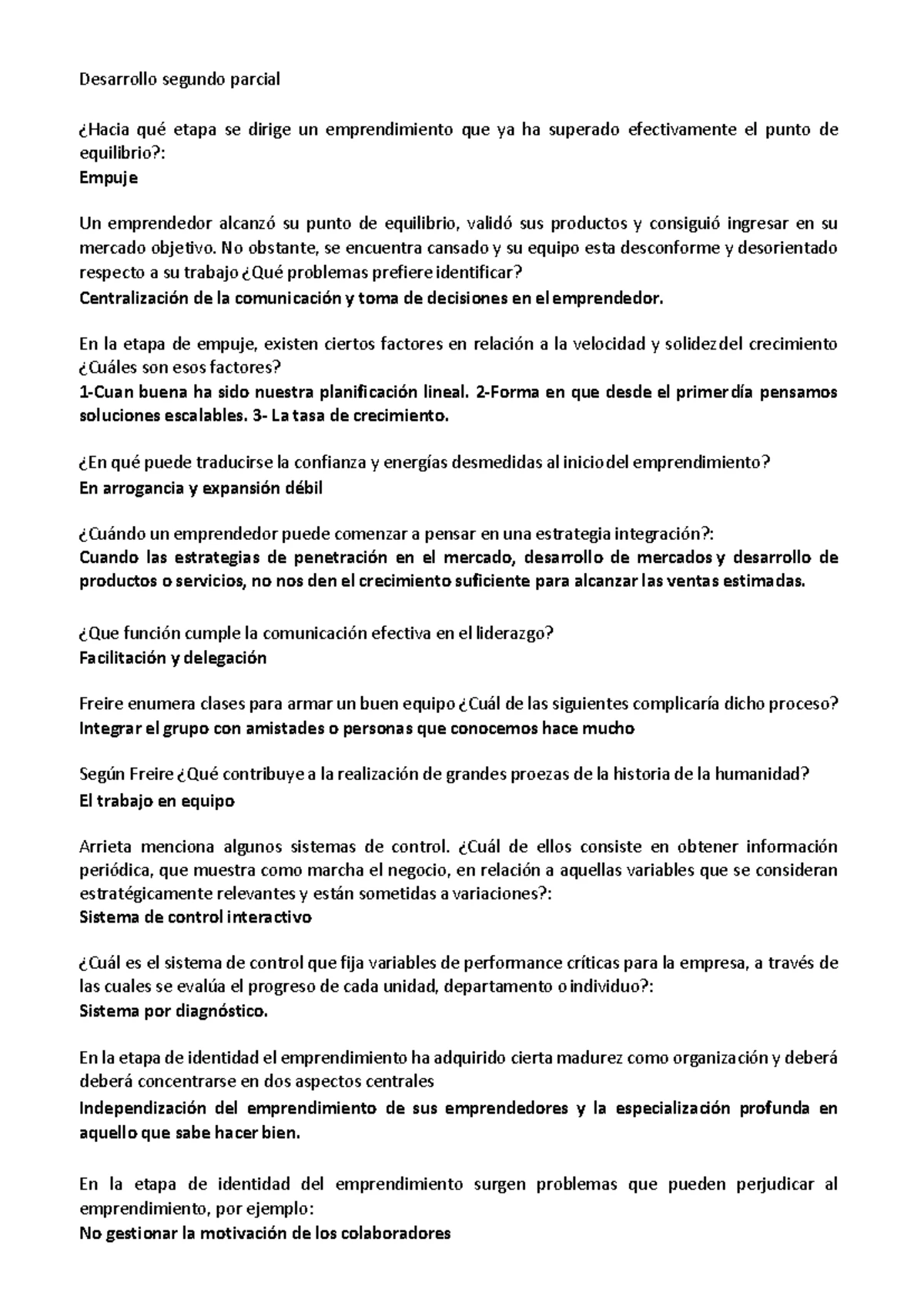 Primer Parcial de Desarrollo Emprendedor - Preguntas y Respuestas - Studocu