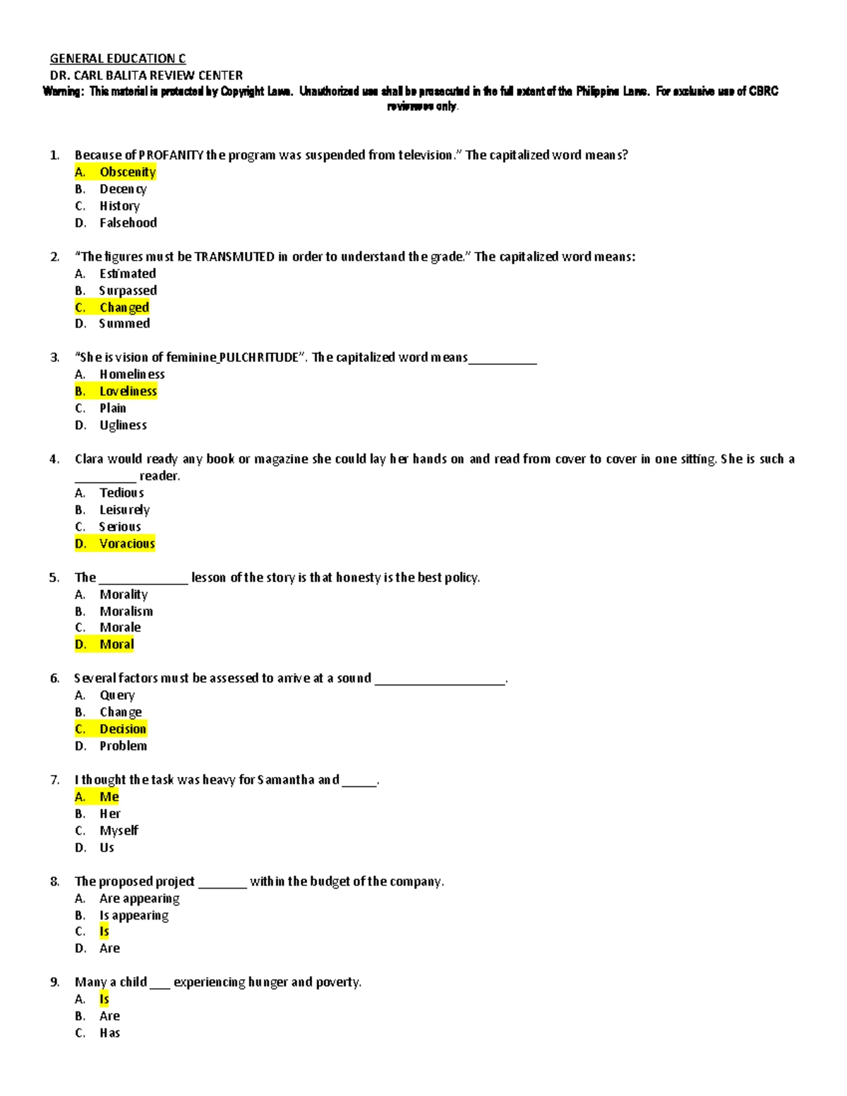 462285038 CBRC C docx - LET reviewer - GENERAL EDUCATION C DR. CARL ...