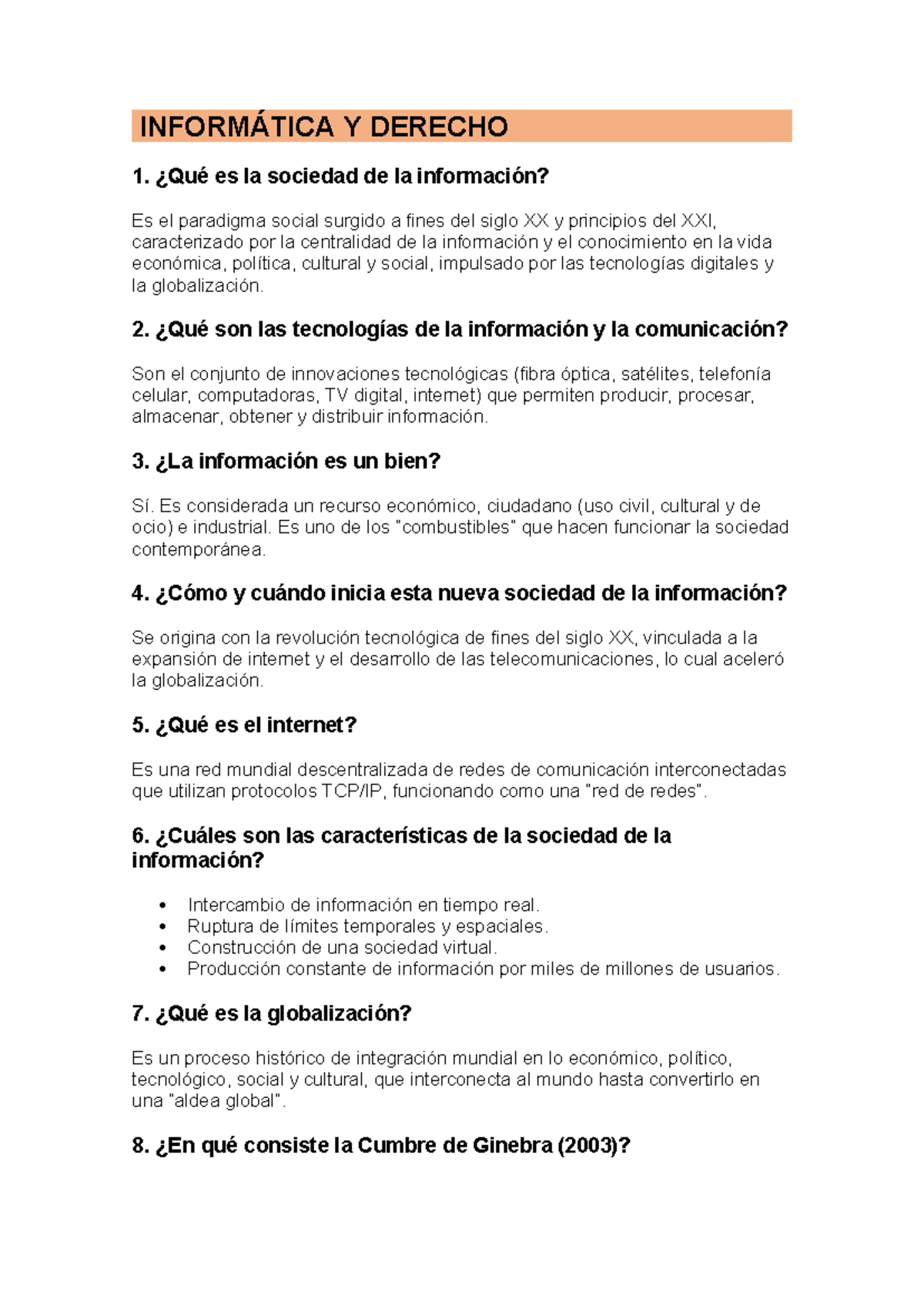 INFORMÁTICA Y DERECHO 1: Sociedad de la Información y TIC - Studocu