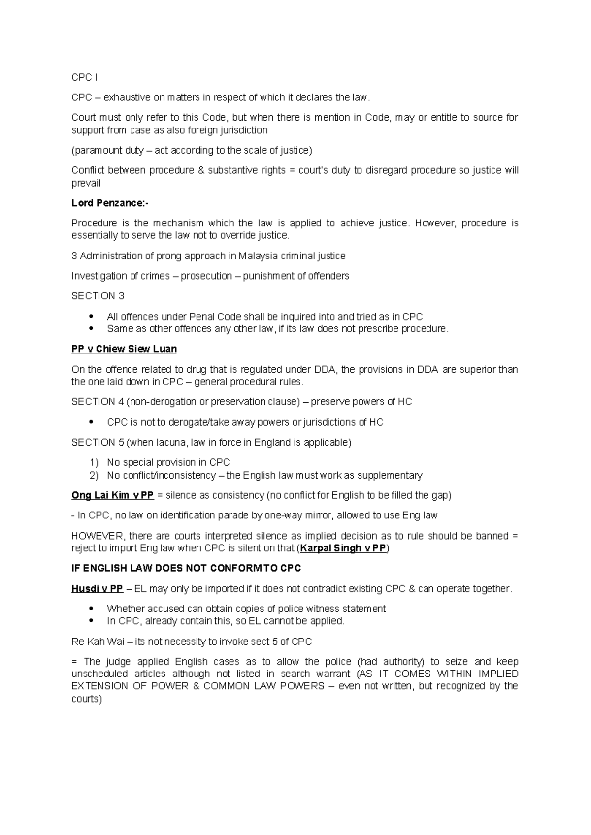 CPC I: Comprehensive Notes on Criminal Procedure Code (CPC) - Studocu