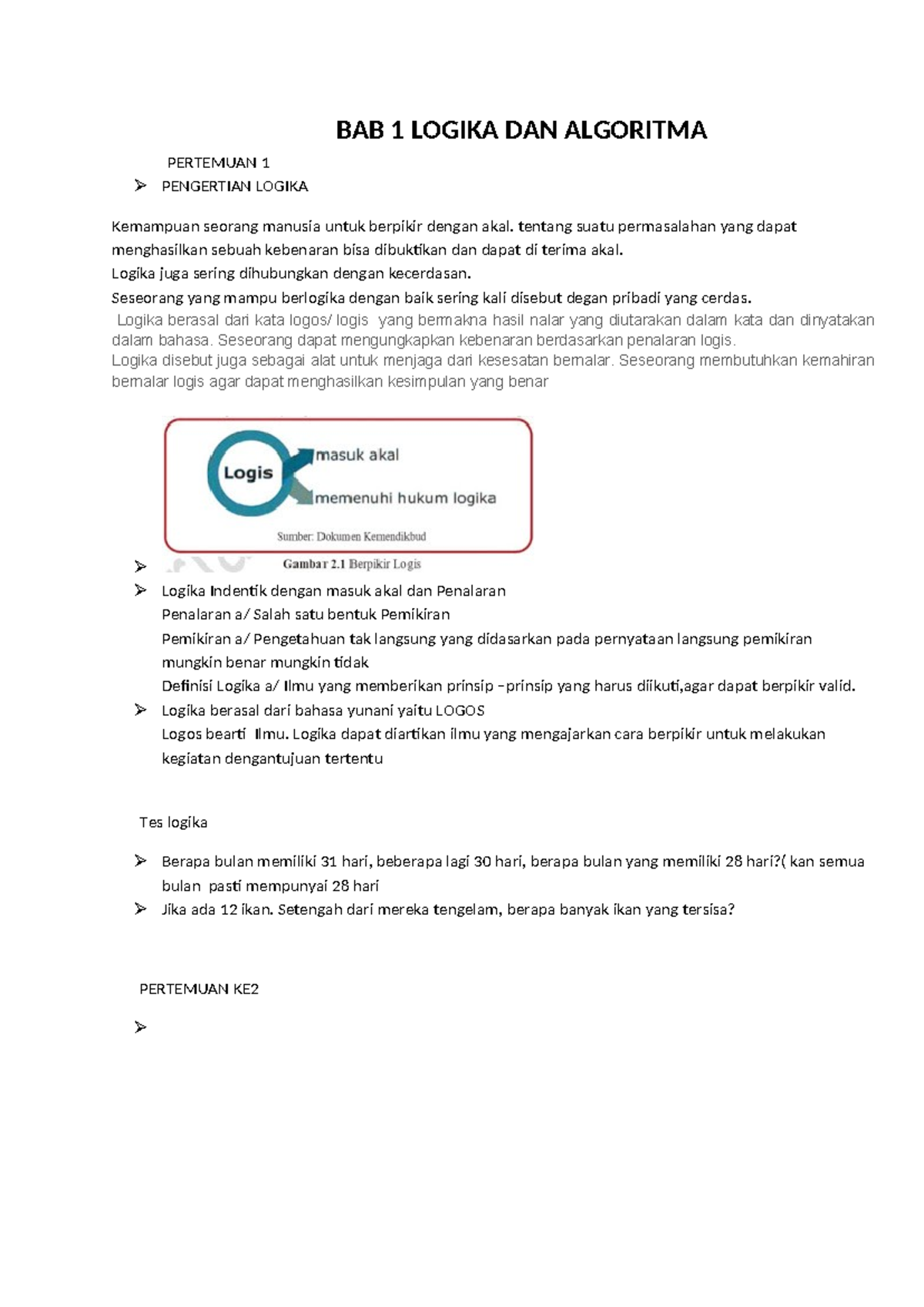 BAB 1: PENGERTIAN LOGIKA DAN ALGORITMA PERTEMUAN 1 - Studocu