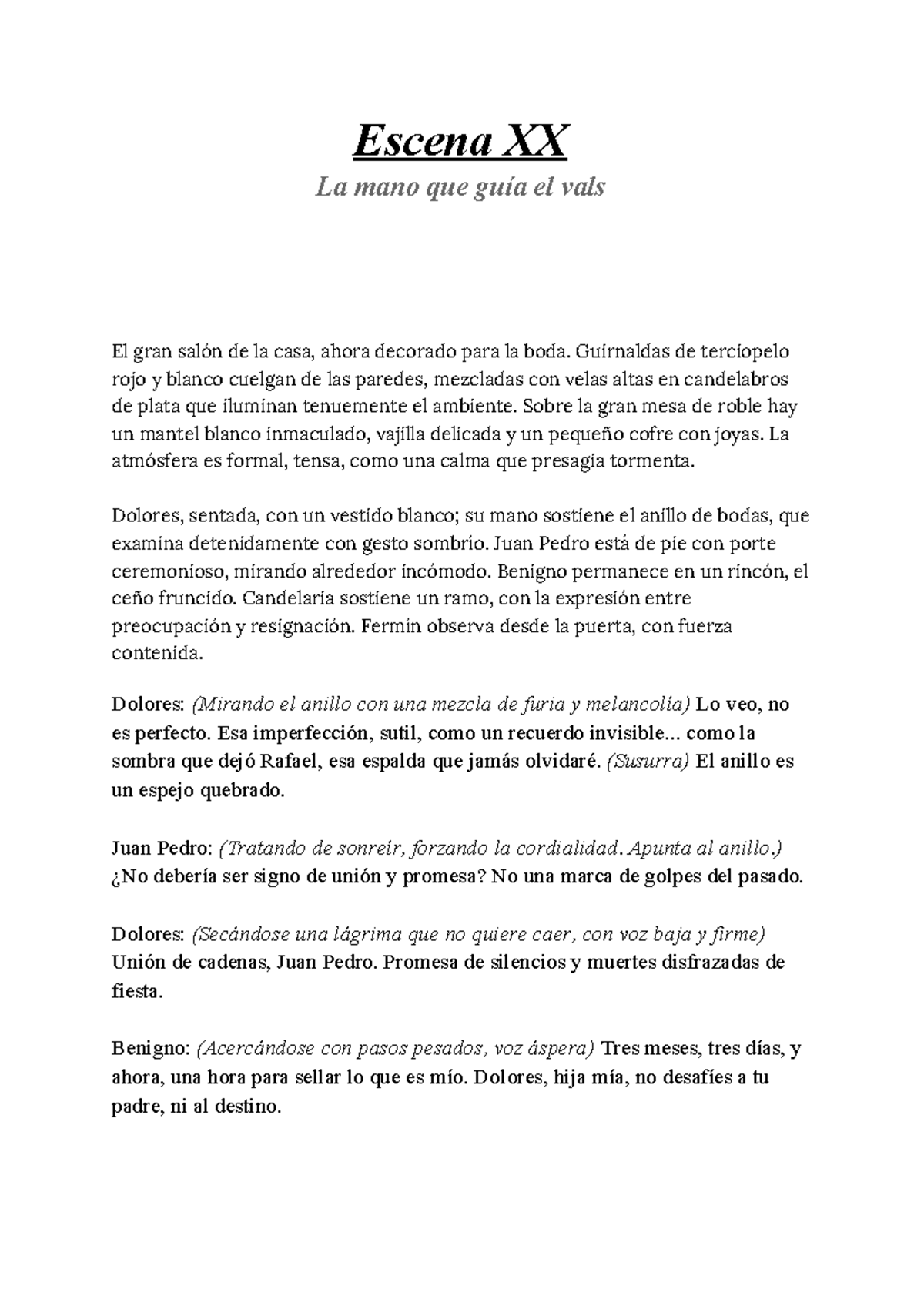 Escena XX: La Mano que Guía el Vals - Análisis Dramático - Studocu