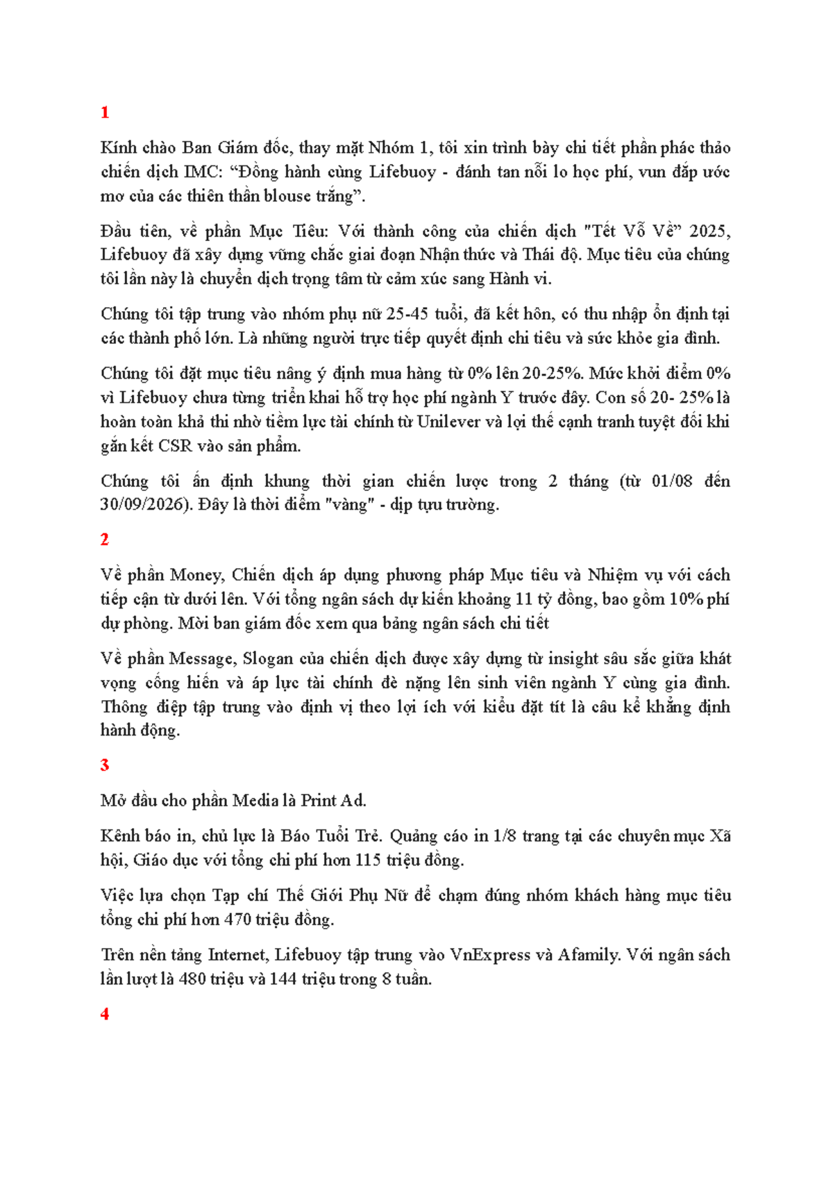 [IMC] Kịch bản Thuyết Trình Chiến Dịch Lifebuoy Hỗ Trợ Học Phí - Studocu