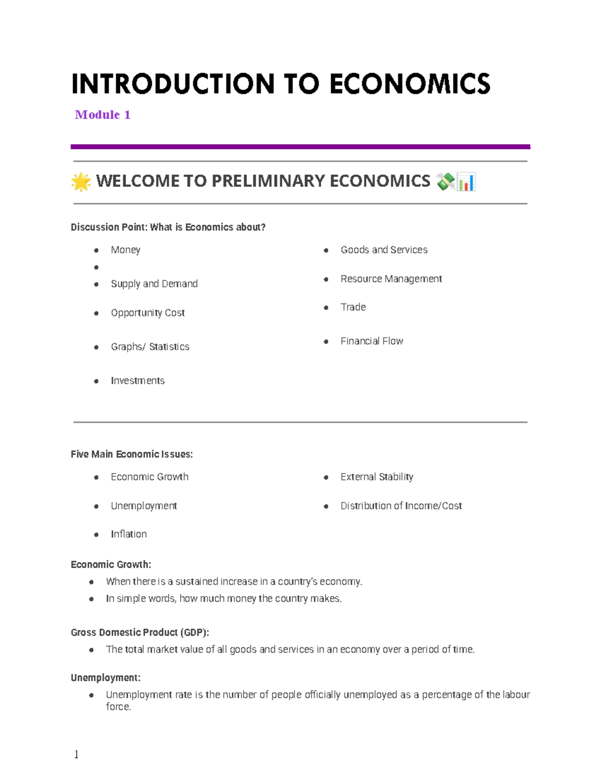 ECO101 Module 1 Study Notes: Introduction to Economics Concepts - Studocu