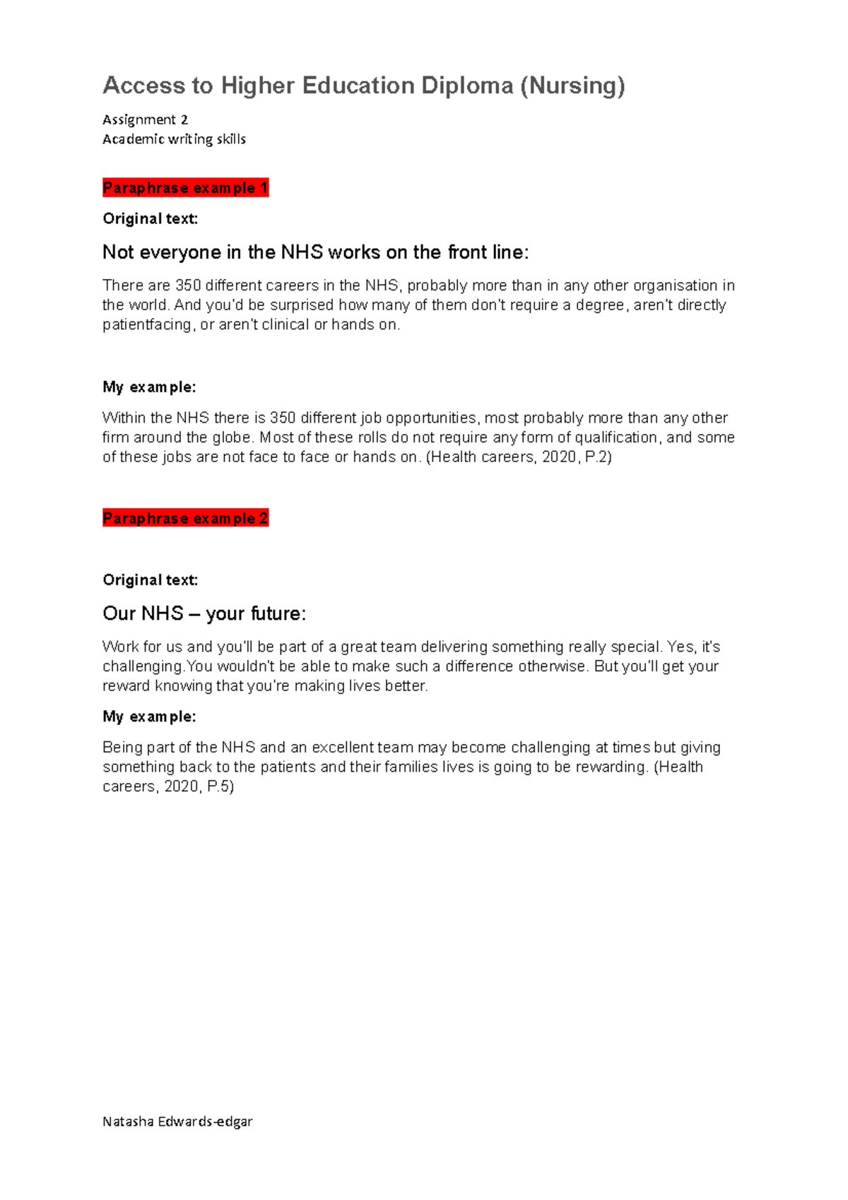 Academic Writing Skills Examples - Access to HE Diploma (Nursing) - Studocu