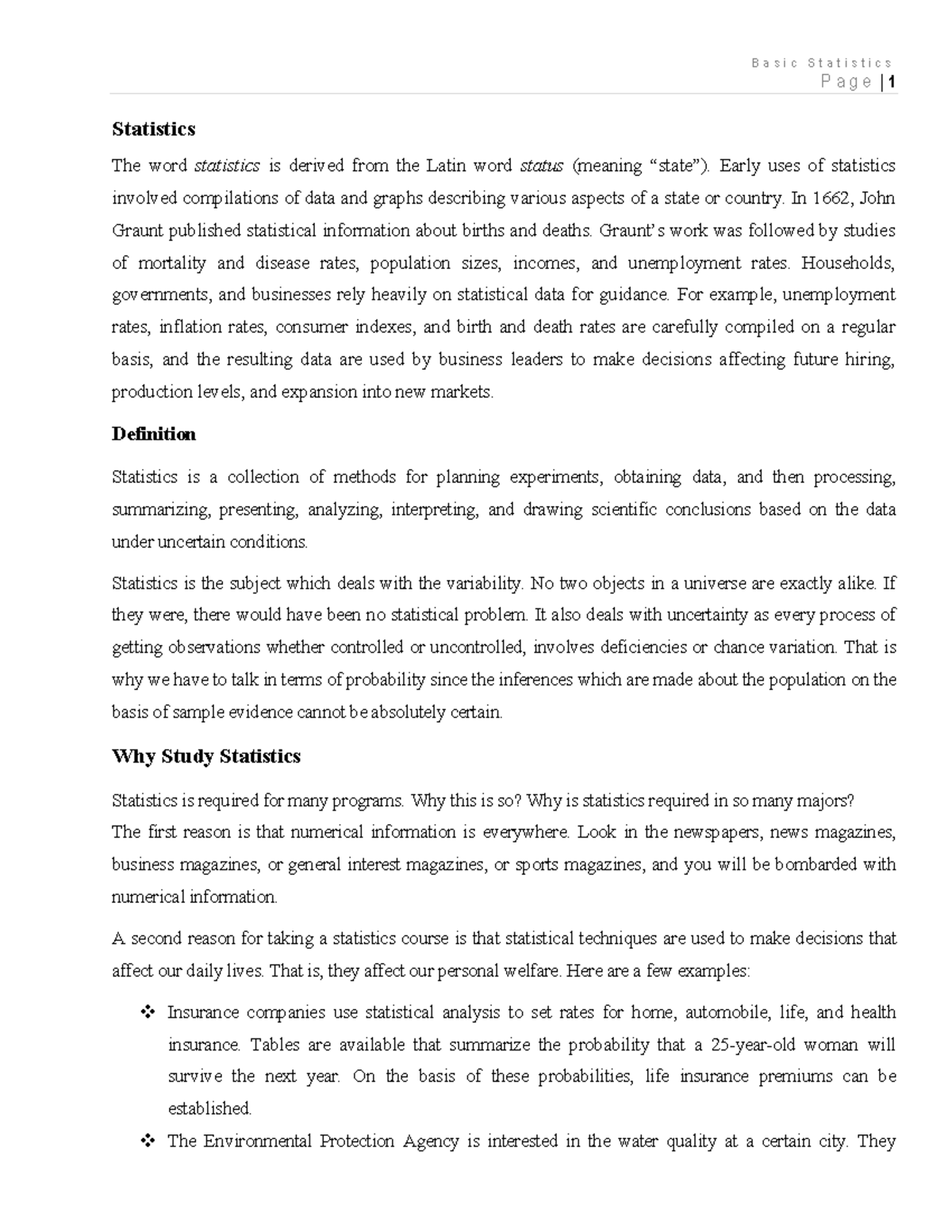 Basic Statistics - SStats Course Overview and Key Concepts - Studocu