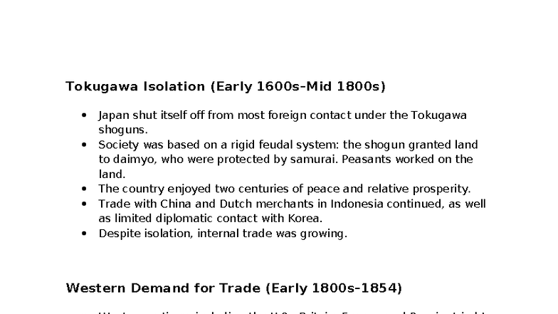 Imperial Japan: Tokugawa Isolation and Meiji Reforms (HIST 101) - Studocu